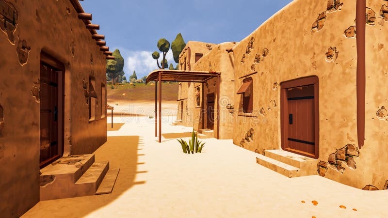 A Desert Village in a Virtual World a Computer Designed 3d Render ...
