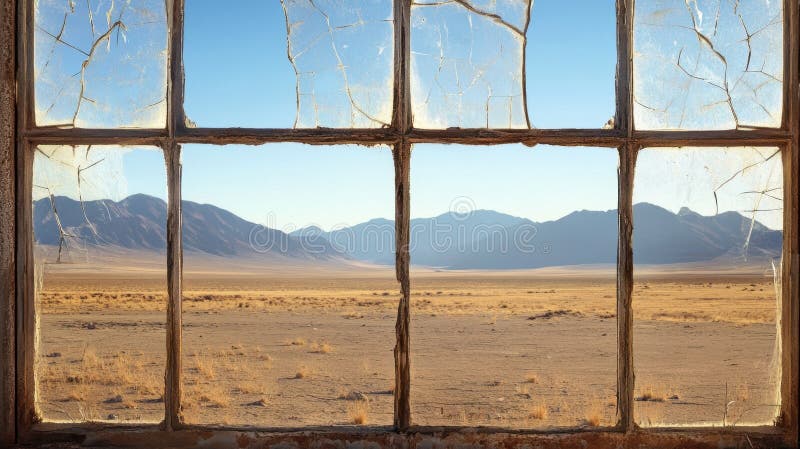 Desert Vista through Vintage Cracked Window Panes Stock Photo - Image ...