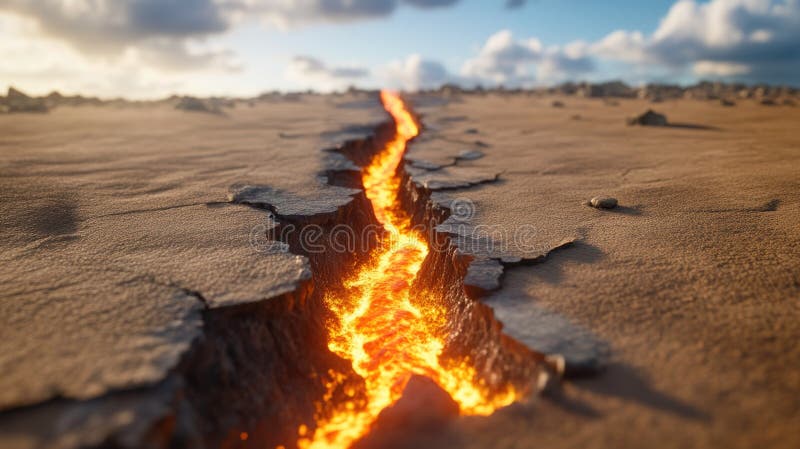 Desert Volcano Eruption Breaking Fault Line. Stock Illustration ...