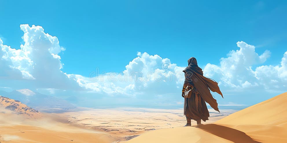Desert Wanderer Epic Panorama of Sands and Sky Stock Illustration ...