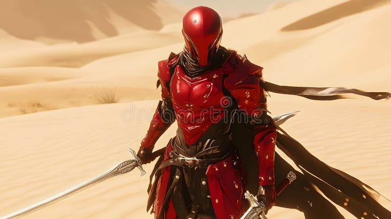 Desert Warrior in Red Armor with Swords Stock Illustration ...