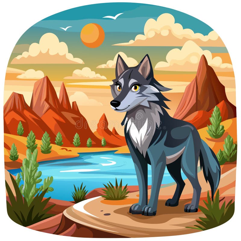 Desert Wolf Devoted Walks Office Vector Stock Illustration ...