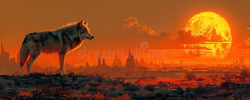 A Desert Wolf Navigating through a Landscape Littered with Ancient Tech ...