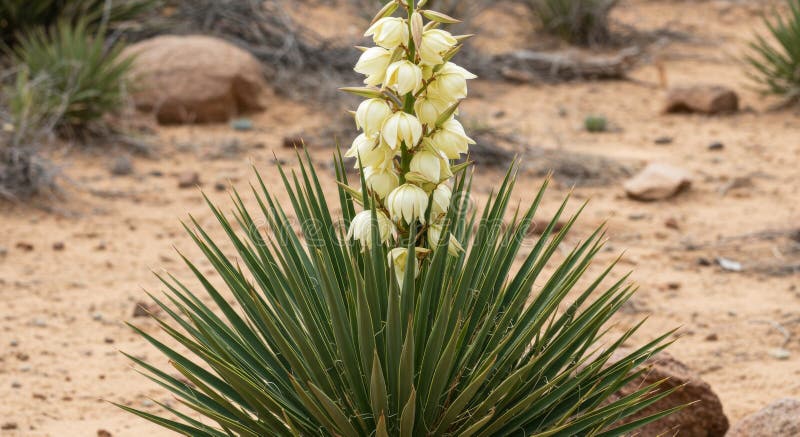 Desert Yucca Plant with Pale Yellow Flowers Stock Illustration ...
