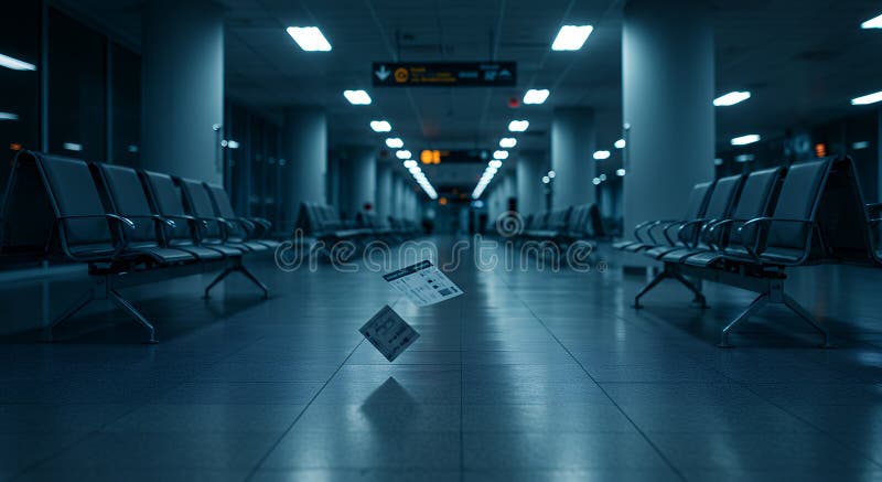 Deserted Airport Terminal Hallway with Boarding Passes: a Dramatic Low ...
