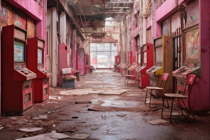 Deserted Arcade with Broken Game Machines Stock Illustration ...