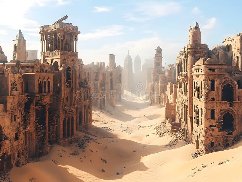 A Deserted City during a Drought with Sand Dunes Stock Image - Image of ...