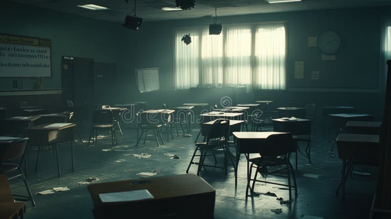 Deserted Classroom stock illustration. Illustration of floor - 367221139