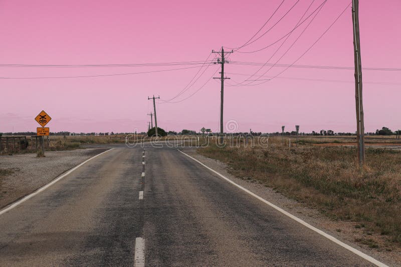 Deserted Country Road Intersection at Dawn Stock Image - Image of pink ...