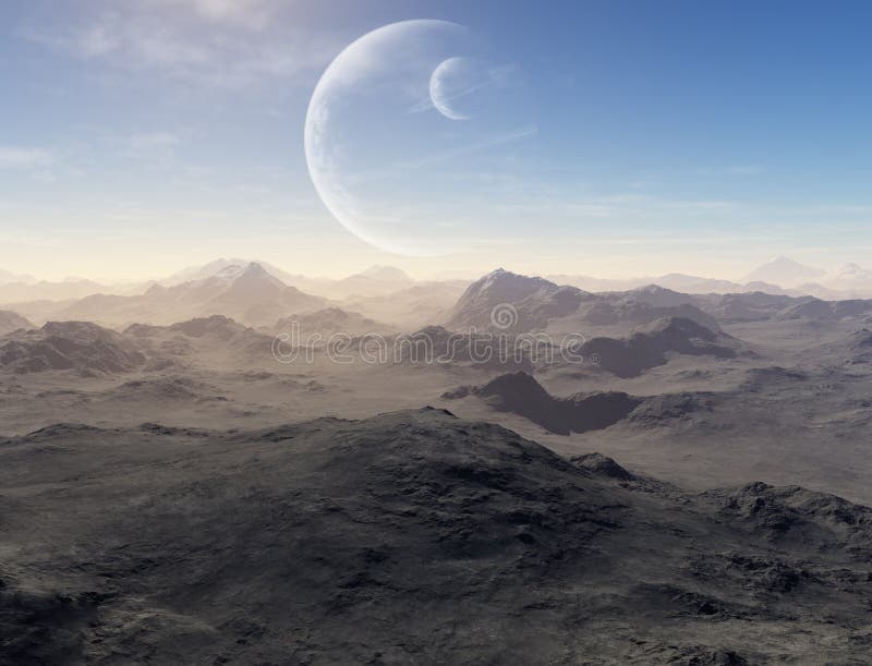 Deserted Earth with Planets in Background Stock Illustration ...