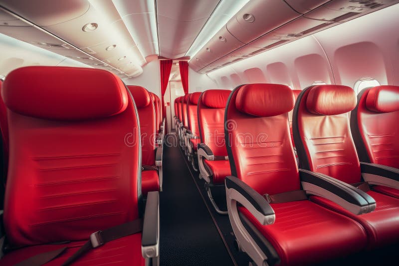 Deserted Empty Aircraft Red Interior. Generate Ai Stock Photo - Image ...