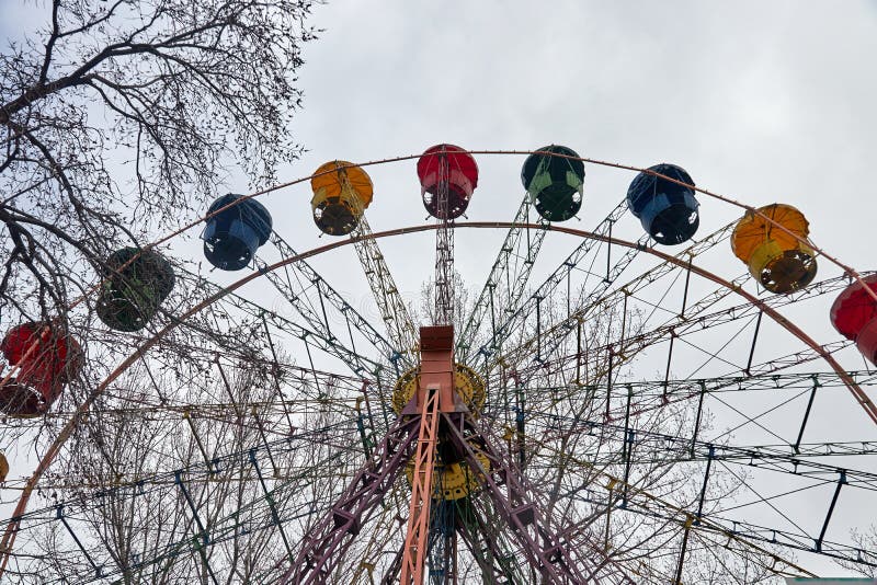 Deserted Ferris Wheel in Spring Amusement Park Stock Image - Image of ...