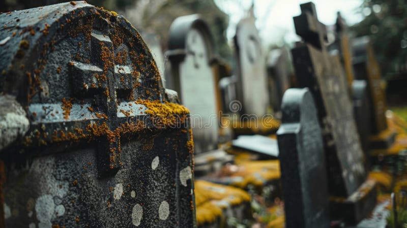 A Deserted Graveyard with Crumbling Tombstones Evoking a Sense of ...