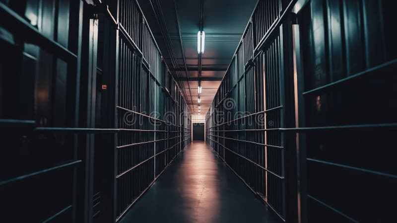 Deserted Jail Hallway with Cell Blocks on Either Side Creating Patterns ...