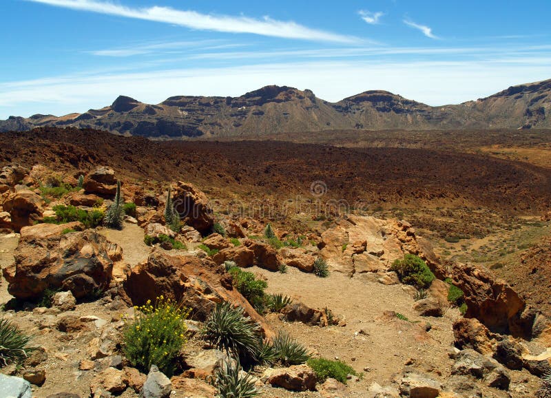 Deserted Landscape with Mountains, Background Stock Image - Image of ...