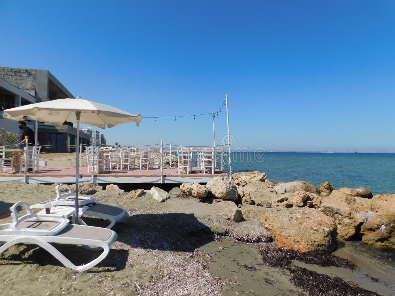 A Deserted Mackenzie Beach on a Sunny Day. Larnaca. Cyprus. Lockdown ...