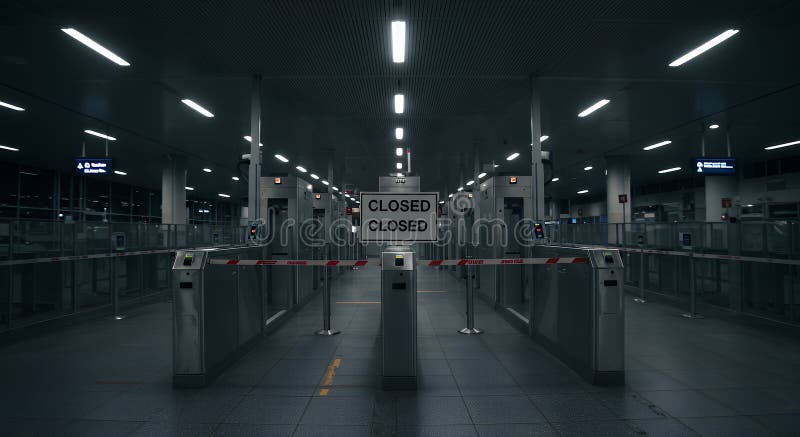 Deserted Nighttime Security Checkpoint Closed Sign Dark Gray Interior ...