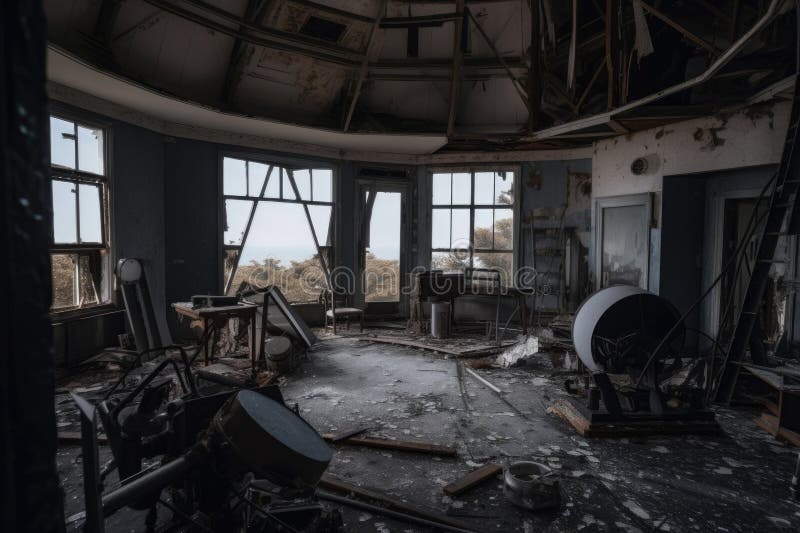 Deserted Observatory with Telescopes and Other Instruments Strewn about ...