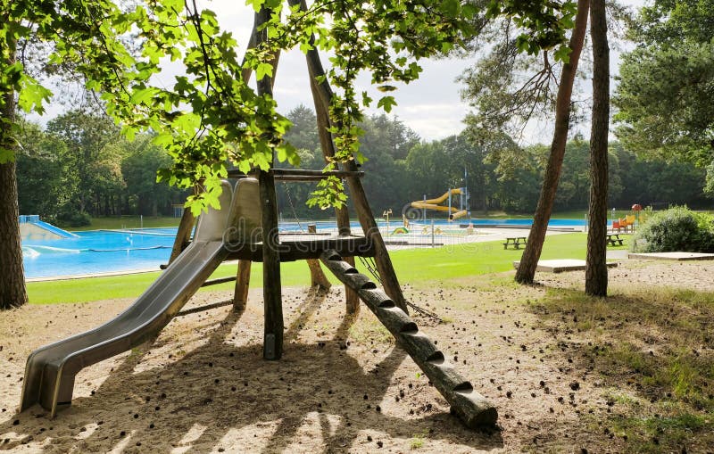 Deserted Outside Swimming Pool in a Forest Stock Image - Image of park ...