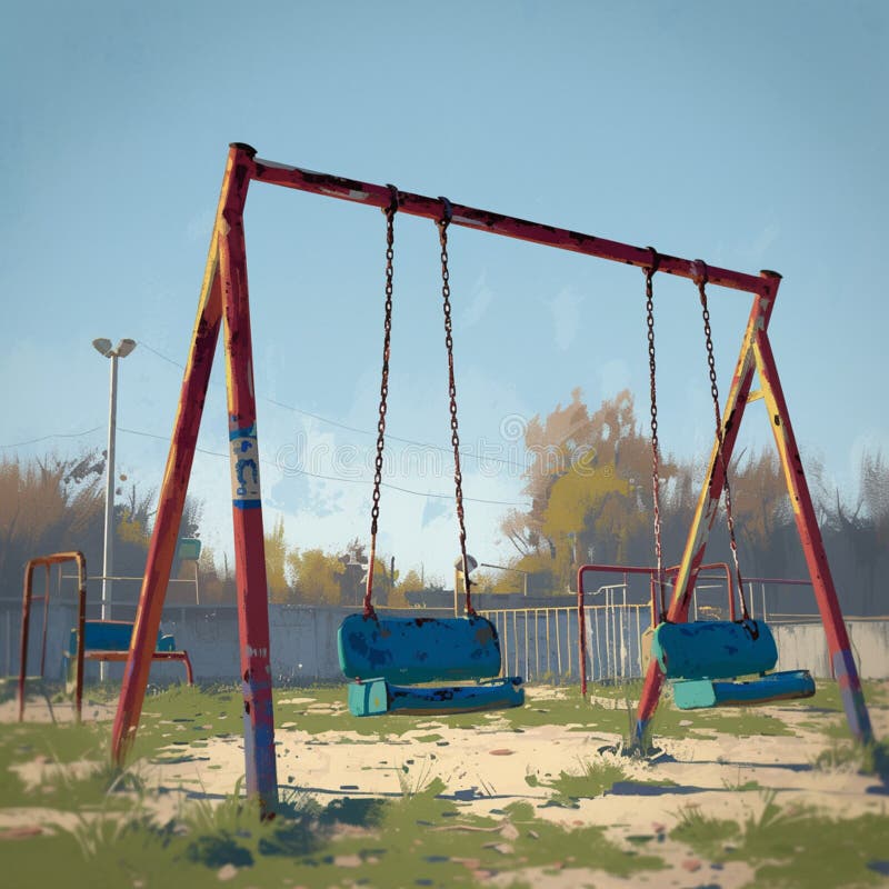 Deserted Playground Scene with a Melancholic Empty Swing Underlining ...