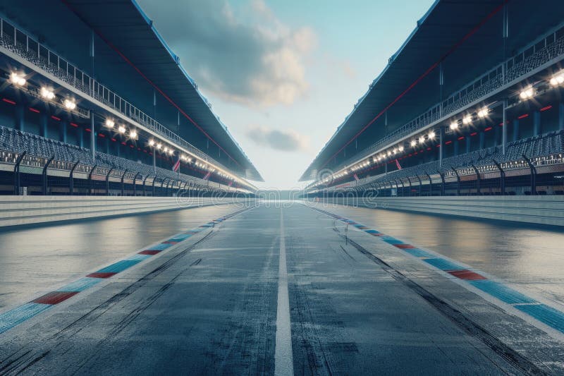 A Deserted Race Track at Night with Distant Lights, Suitable for Use As ...