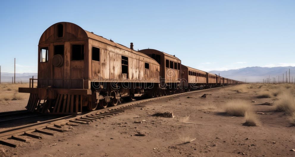 Deserted Rails - Abandoned Train in the Wild West Stock Illustration ...