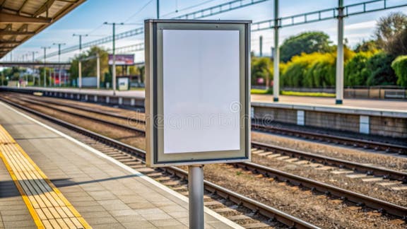 Deserted Railway Platform Display Board a Clean White Screen on a ...