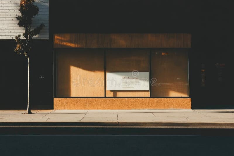 Deserted Storefront with Neon Signs in Dim Light Stock Photo - Image of ...