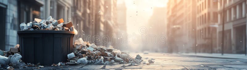 A Deserted Street Scene Featuring a Trash Bin Surrounded by Litter ...