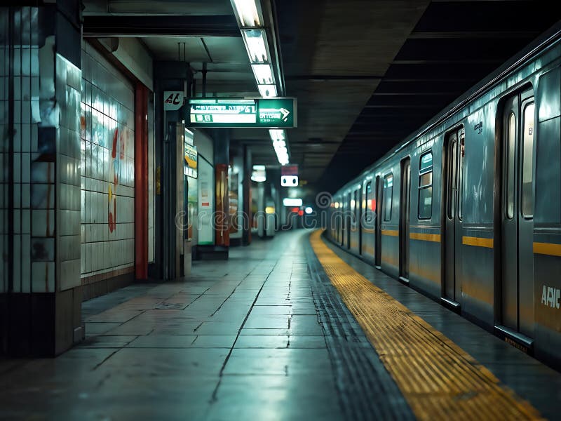 Subway Platform at Night - Awaiting Arrival Stock Illustration ...