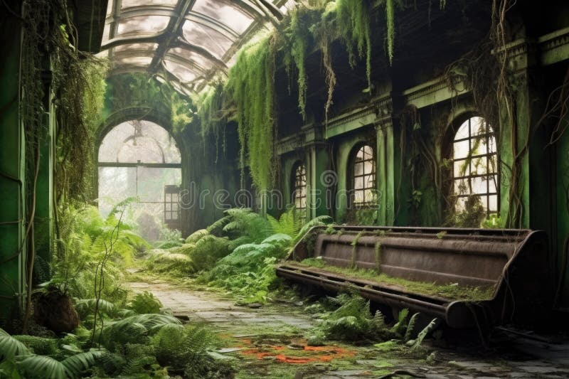 Deserted Train Station Covered in Ivy Stock Photo - Image of growth ...