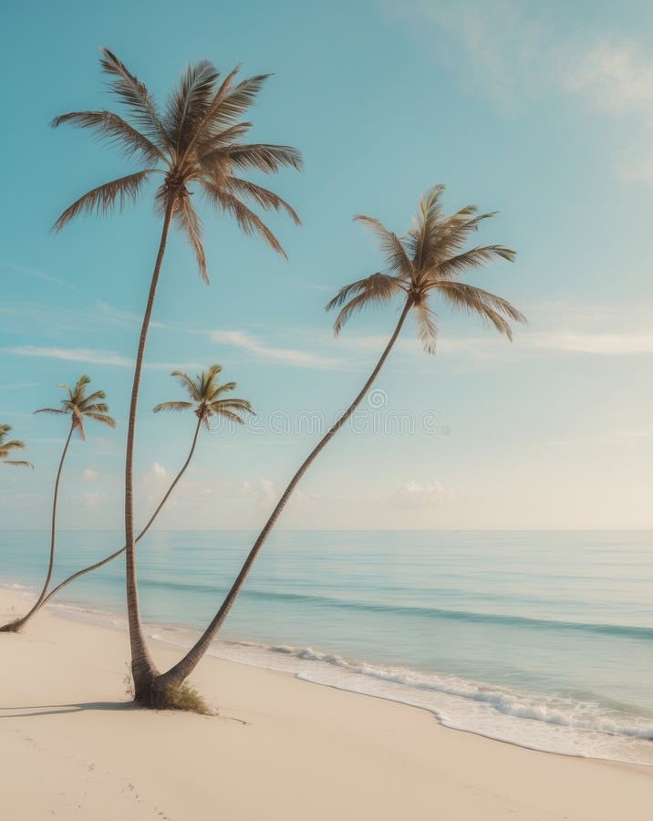 Deserted Tropical Beach with Palm Trees and Calm Ocean Wave Stock Photo ...