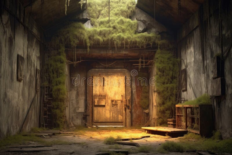 Deserted Underground Bunker with Rusty Door Stock Illustration ...