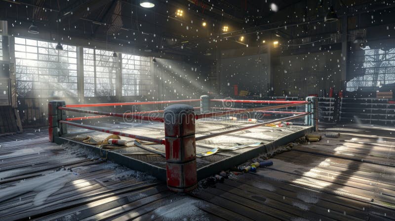 In a Deserted Warehouse, a Boxing Ring is Slowly Covered by Dust and ...