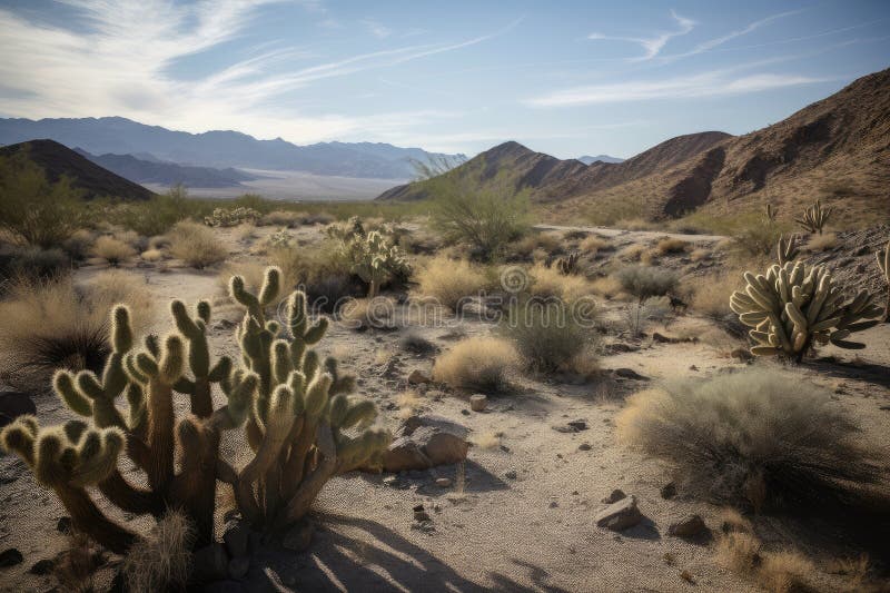 Desertscape with Cacti and Mountains in the Background Stock ...