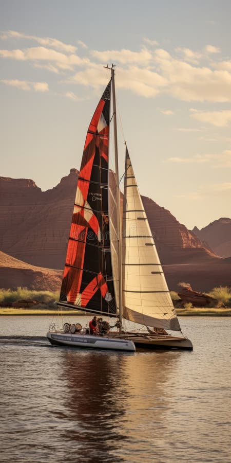 Desertwave Sailboat: Red and Black Sails with Expansive Landscapes ...