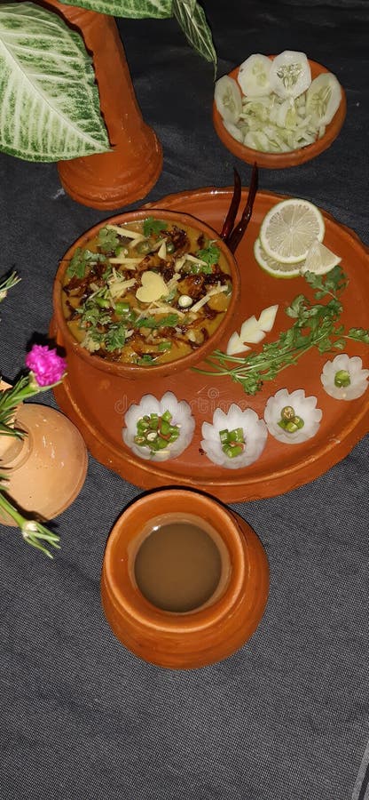 Desi Homemade Halim Mix Decorated Stock Photo - Image of meat ...