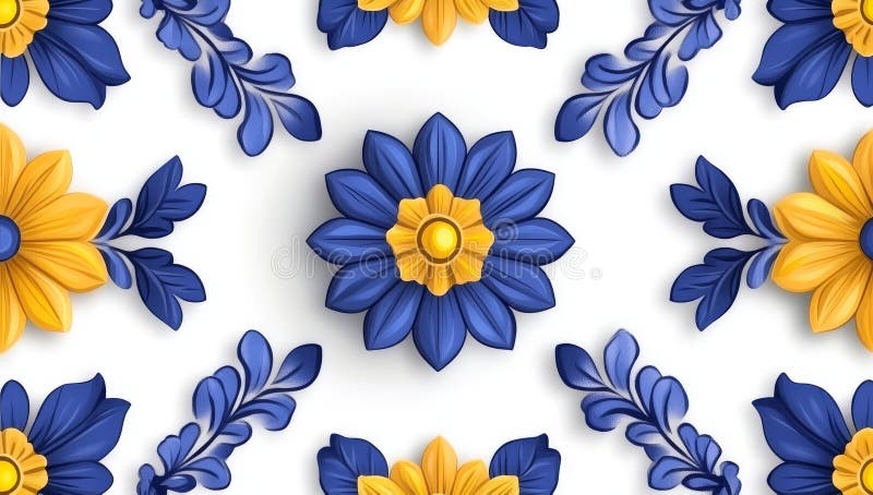 The Design, Adorned with Yellow and Blue Flowers, Creates a Beautiful ...