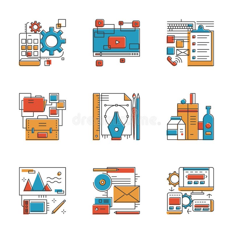Web Design and Mobile Marketing Line Icons Set Stock Illustration ...