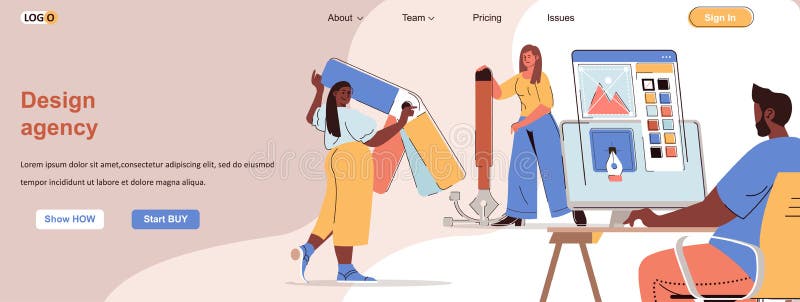 Design Agency Web Concept. Designers Draw Elements Stock Vector ...