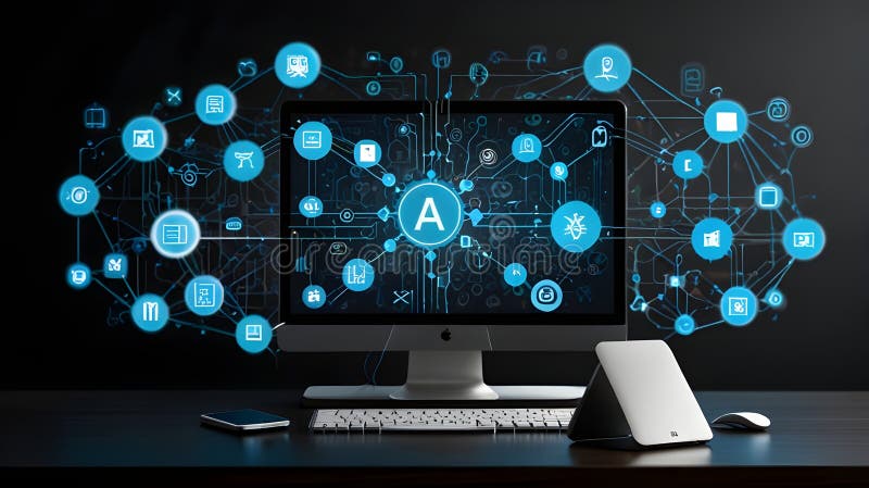 Design of AI Symbols Connected To Various Digital Devices Stock ...