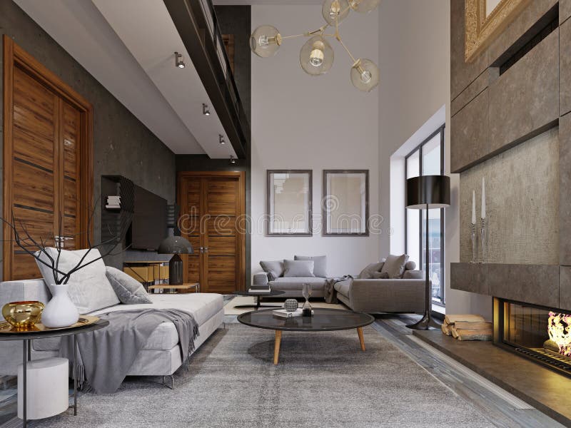 Design Apartment in the Style of a Loft with a Second Tier. TV Area ...