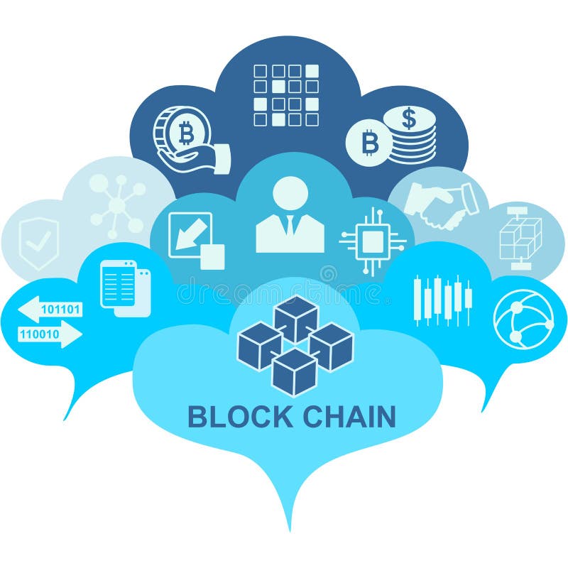 Blockchain Vector Background Illustration with Clouds and Icons ...