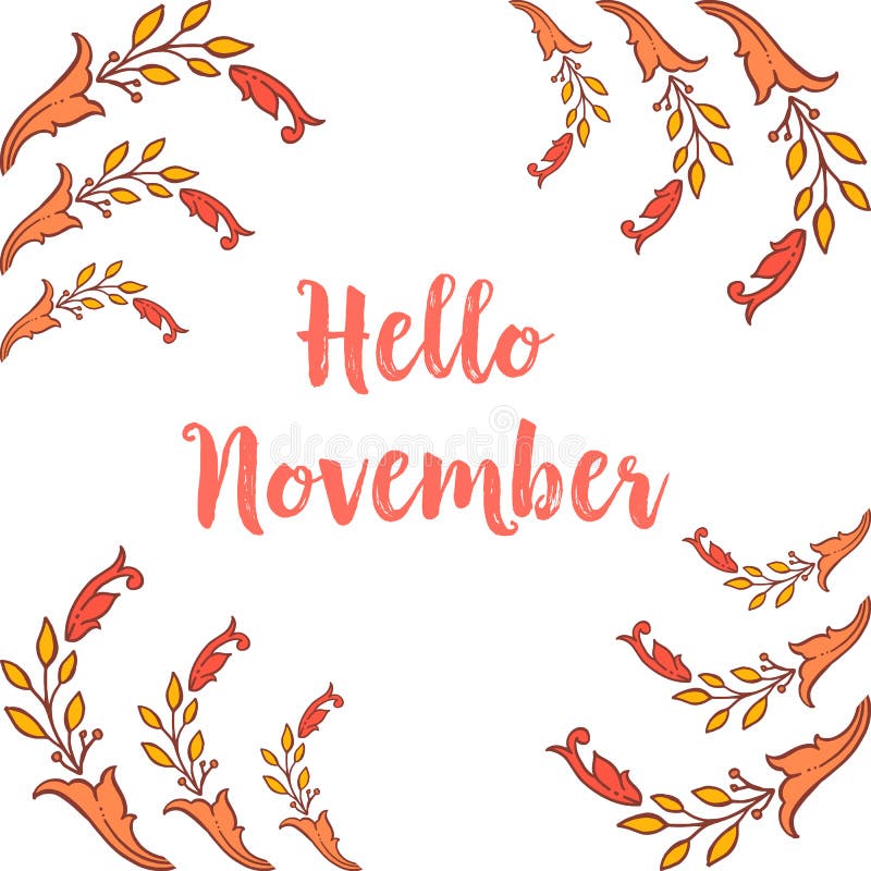 Design Banner of Hello November with Beauty of Autumn Leaf Frame ...