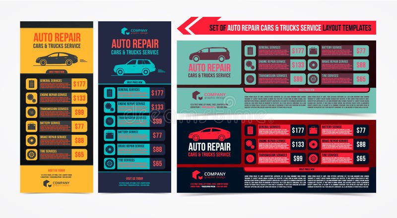 Design of Banners. Set of Auto Repair Cars Stock Vector - Illustration ...