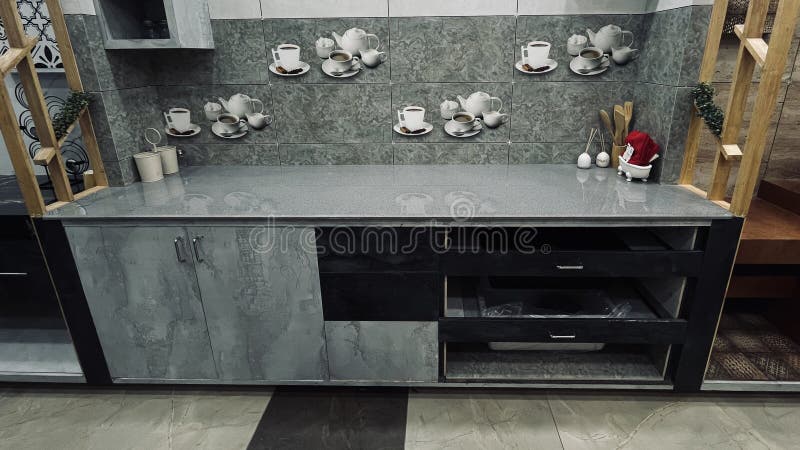 A Design of a Beautiful Readymade Modern Kitchen Stock Image - Image of ...