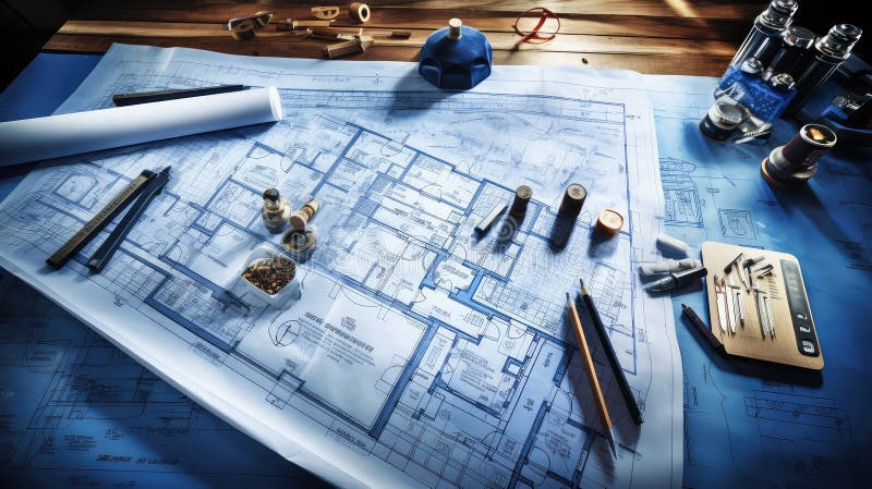 Design blue print paper stock illustration. Illustration of table ...