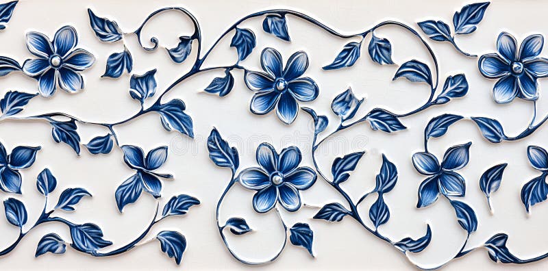 Design for a Blue and White Floral Tile Pattern, Floral Motif, and ...
