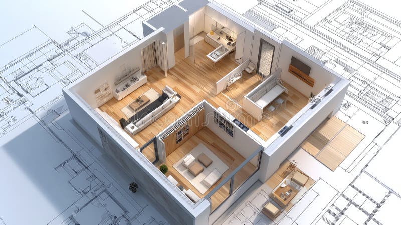 Design Blueprint Style Cross Section of a 3d Floor Plan Stock ...