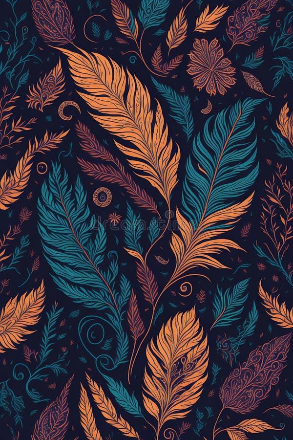 Design with Boho-inspired Feather Illustrations, Incorporating Vibrant ...